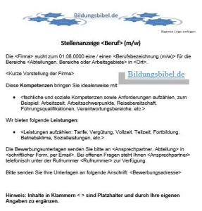 Stellenanzeige Muster & Beispiel, Text für Word und PDF kostenlos