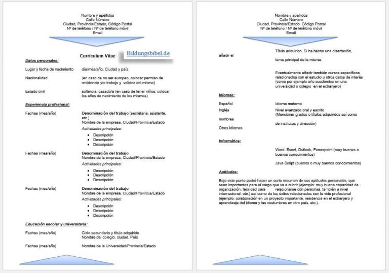 Bewerbung auf Spanisch, Anschreiben, Lebenslauf PDF & Word Vorlage ...