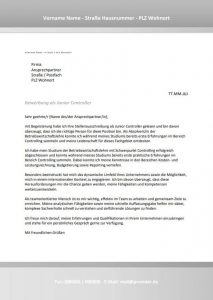 Bewerbung als Controller, Duales Studium, Junior & Senior, Word & PDF Muster